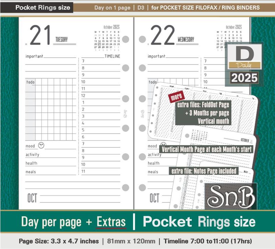 Snb Pocket Rings D3 Day on 1 Page 2024 / 2025 Printable Daily Inserts ...