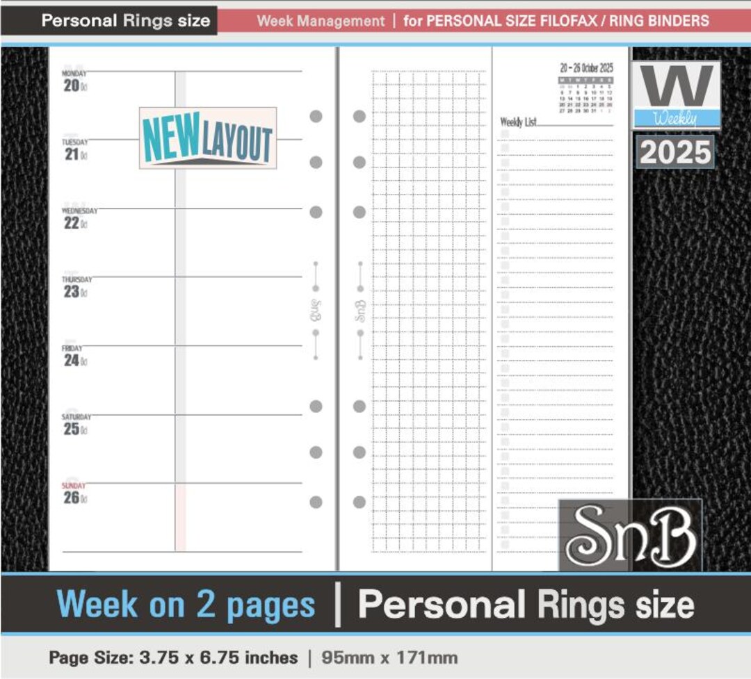 Snb Personal Rings - Week Management - Week on 2 Pages - 2025 - Printable Weekly Inserts for ...