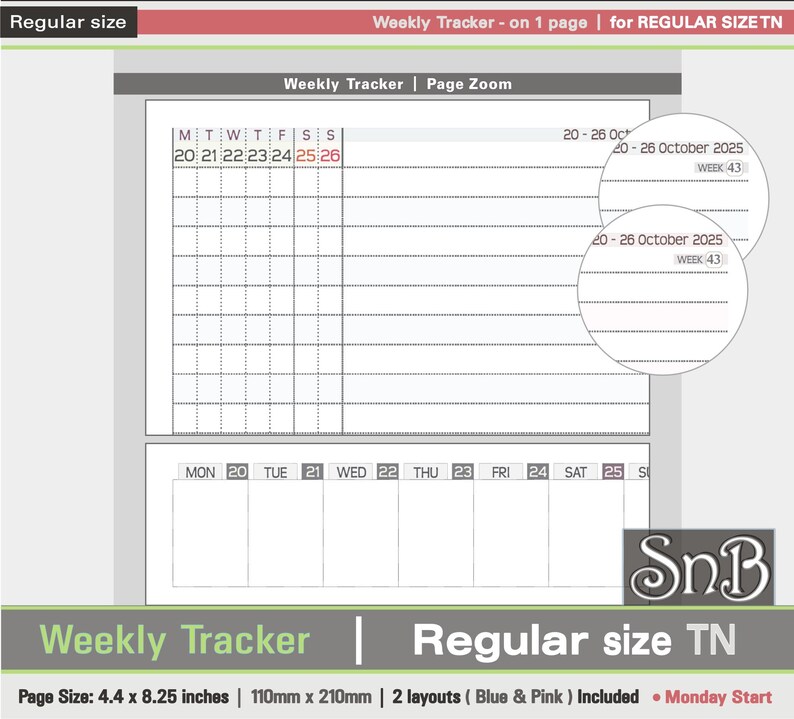 Snb RG - Weekly Tracker (2 Versions Included) - 2025 - Printable Weekly ...
