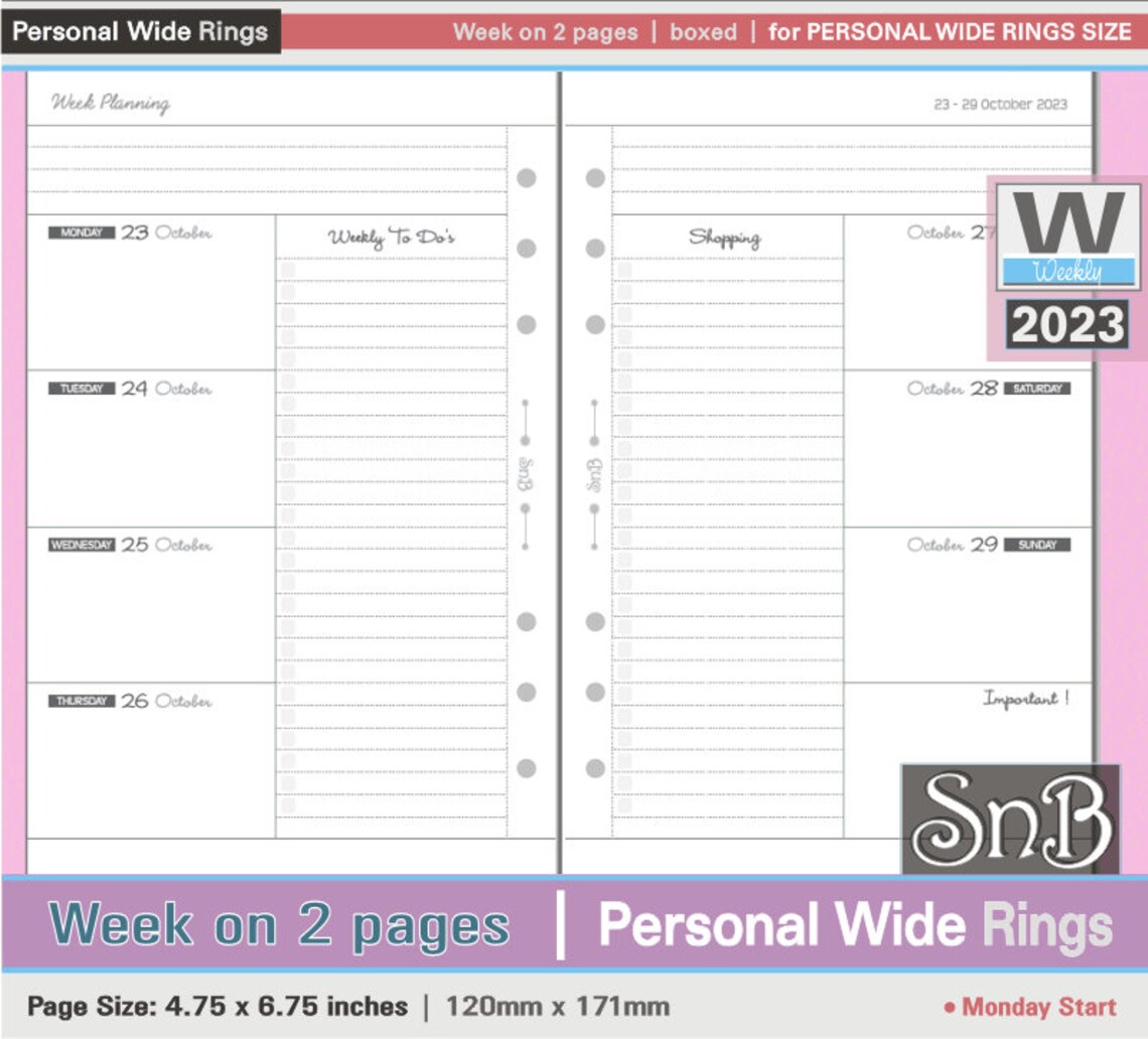 Snb Personal Wide Boxed Week on 2 Pages 2023 Printable - Etsy