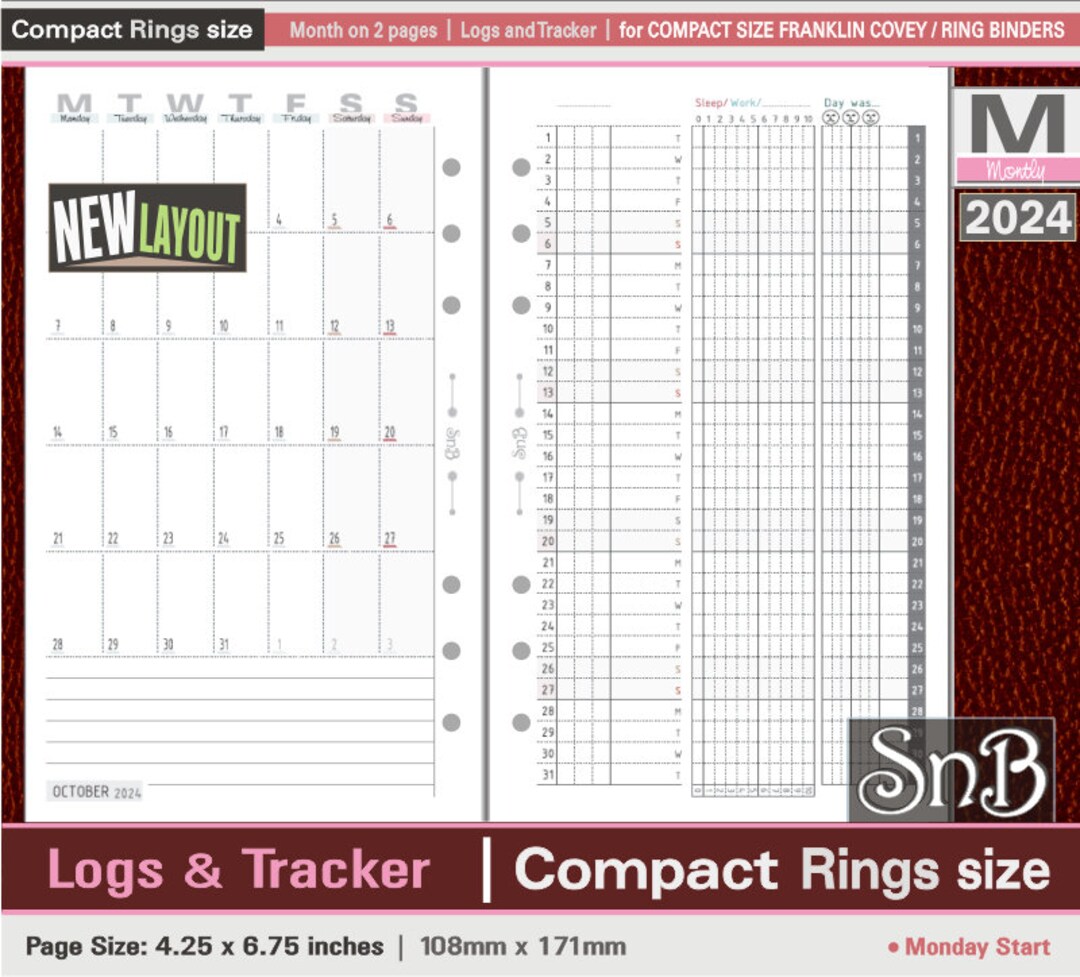 Snb Compact Monthly Logs and Habit Tracker Spread 2023 / 2024 Printable ...