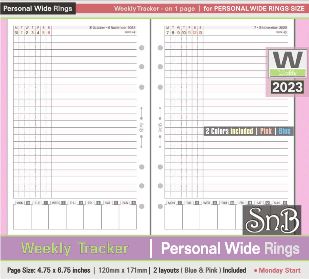 Snb Personal Wide Weekly Tracker 2 Versions Included - Etsy