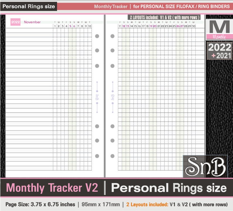 SnB Personal rings Monthly Habit Tracker 2 versions | Etsy