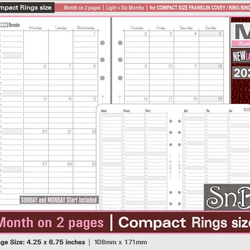 Snb Compact Light Month on 2 Pages 6 Months View 2022 / - Etsy