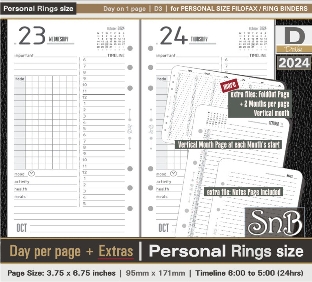 Snb Personal Rings D3 Day on 1 Page 2023 / 2024 Printable Daily Inserts ...