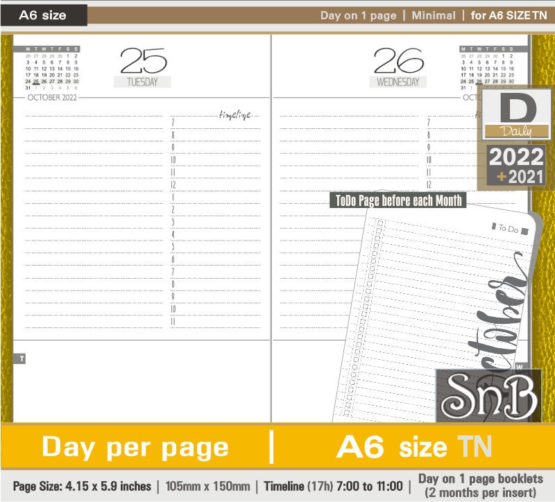 Calendars & Planners Printable Daily inserts for Ring Binders Minimal ...