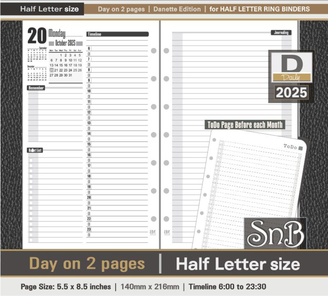 Snb Half Letter Rings - Danette Edition - Day on 2 Pages - 2025 ...