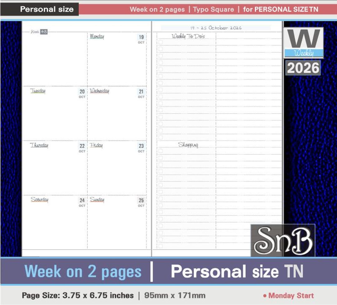 Snb Personal TN - Typo Square - Week on 2 Pages - 2025 / 2026 ...