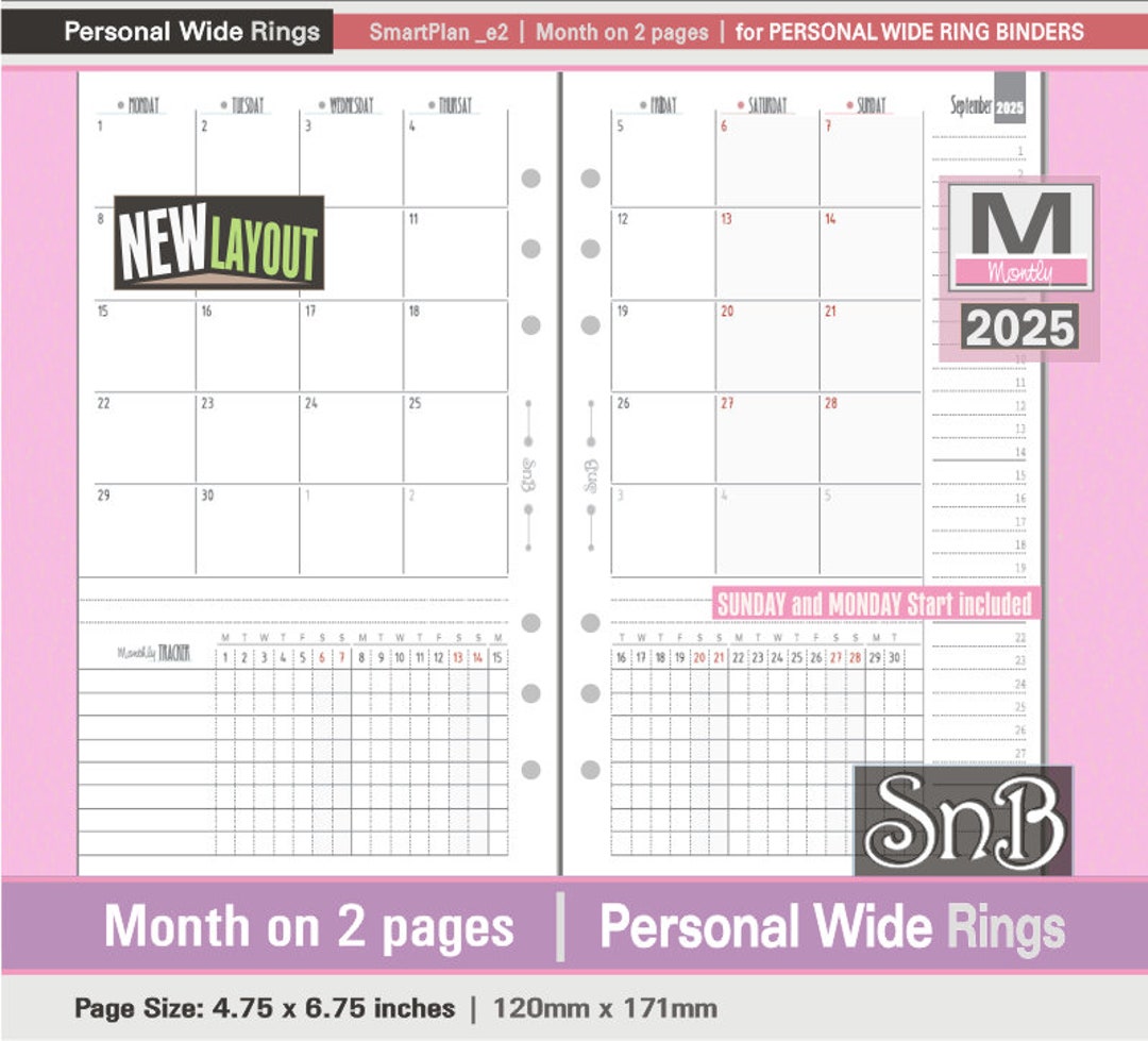 Snb Personal Wide - Smartplan E2 - Month on 2 Pages - 2025 - Printable ...