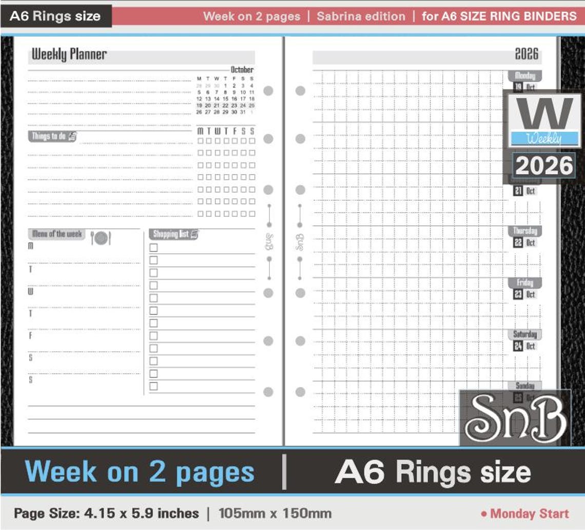 Snb A6 Rings - Sabrina Edition - Week on 2 Pages - 2025 / 2026 ...