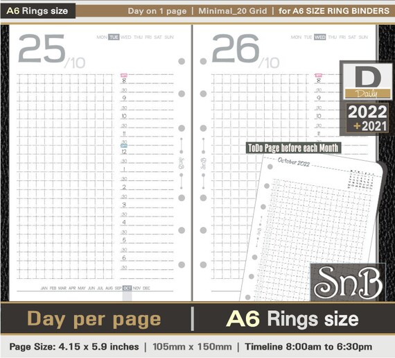 Calendars & Planners Printable Daily inserts for Ring Binders Minimal ...