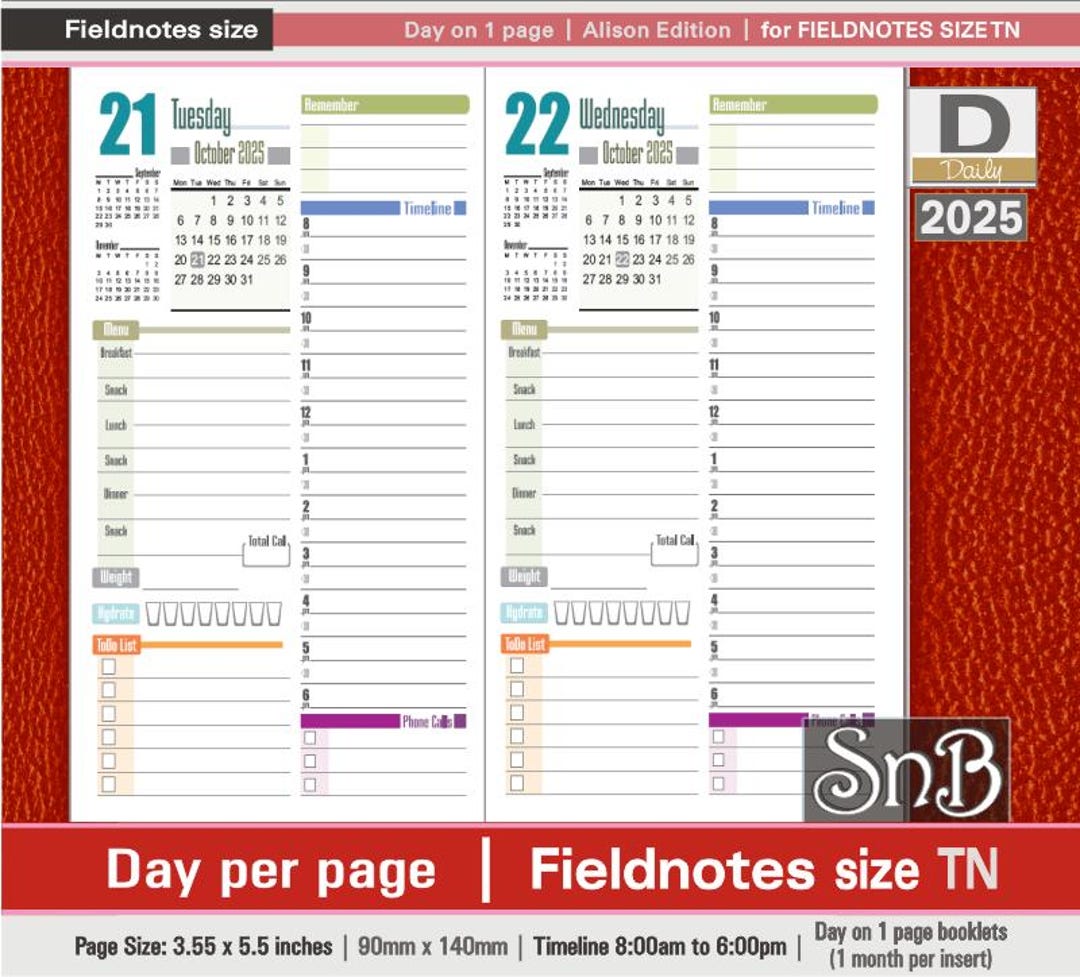 Snb FN - Alison Edition - Day on 1 Page - 2025 - Printable Daily ...