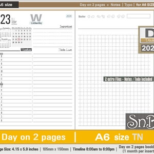 Snb A6 TN Typo Edition Day on 2 Pages 2024 Printable Daily Inserts for ...