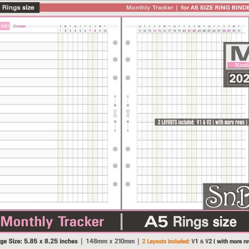 Snb Personal Rings Monthly Habit Tracker 2 Versions - Etsy