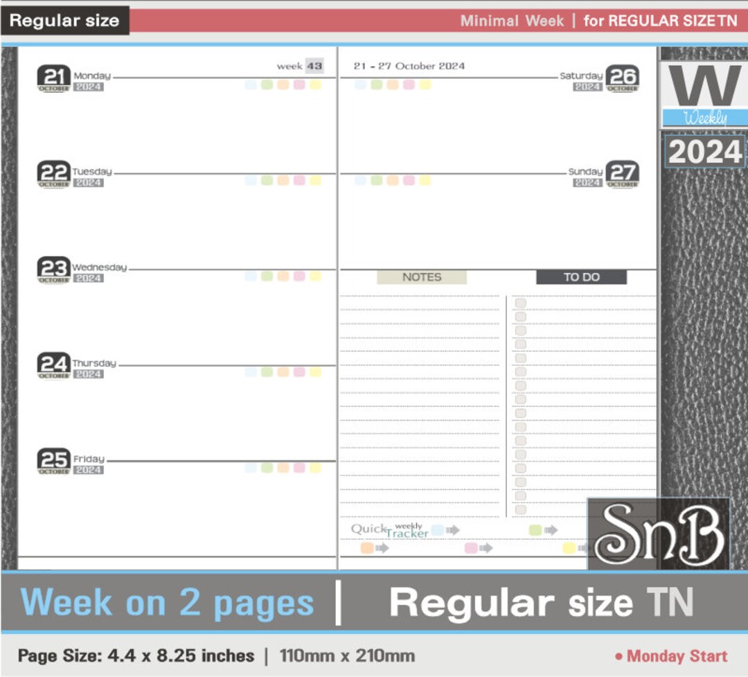 Snb RG Minimal Week on 2 Pages 2023 / 2024 Printable - Etsy