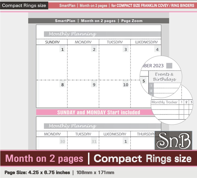 Snb Compact Smartplan Month on 2 Pages 2023 Printable - Etsy