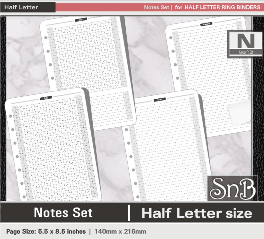 Snb Half Letter Rings - Notes Set - Printable Files for Half Letter ...