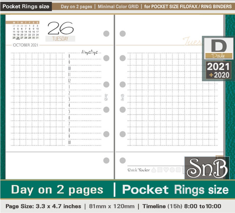 SnB Pocket rings Minimal Color Grid Day on 2 pages | Etsy