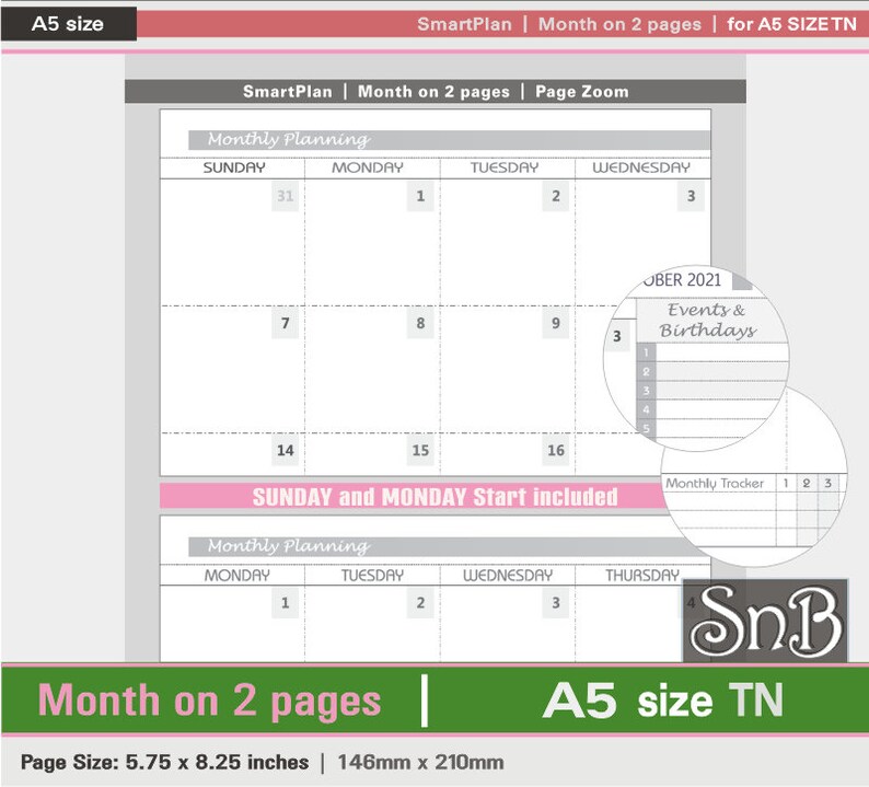 SnB A5 TN SmartPlan Month on 2 pages 2020 / 2021 | Etsy