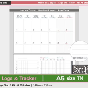 Snb A5 TN - Monthly Logs and Habit Tracker Spread - 2024 / 2025 ...