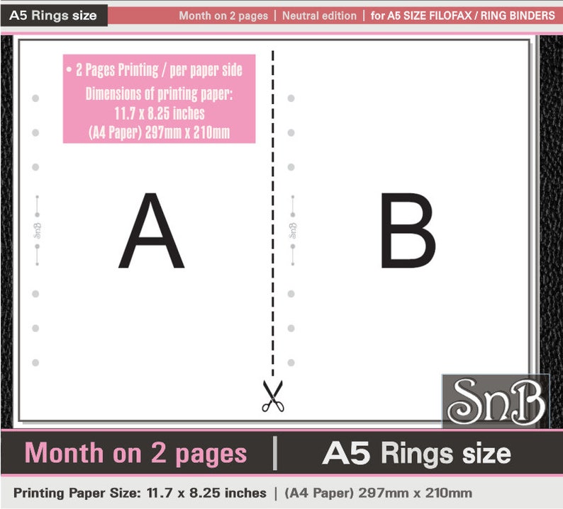 Snb A5 Rings - Neutral Edition - Month on 2 Pages - for A4 Paper - 2025 ...