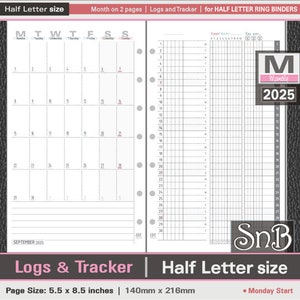 Snb Half Letter Rings - Monthly Logs and Habit Tracker Spread - 2025 ...