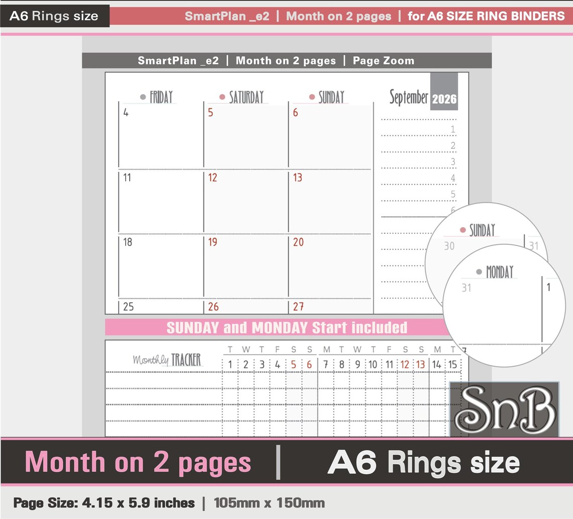 Snb A6 Rings - Smartplan E2 - Month on 2 Pages - 2025 / 2026 ...