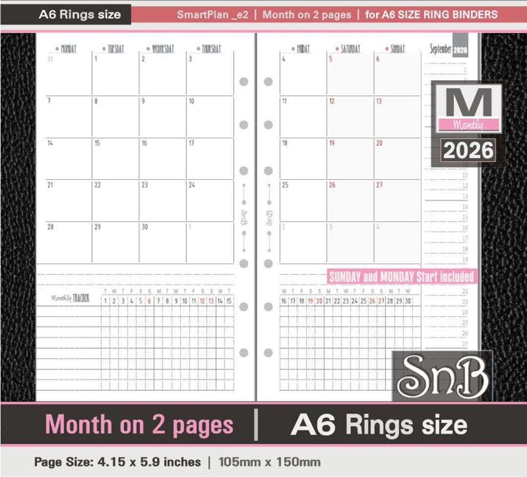 Snb A6 Rings - Smartplan E2 - Month on 2 Pages - 2025 / 2026 ...