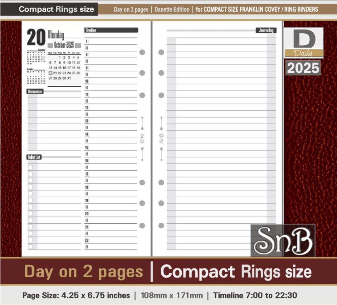 Snb Compact - Danette Edition - Day on 2 Pages - 2025 - Printable Daily ...