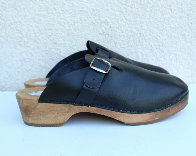 Vintage Size EUR 47 Clogs / Black Leather Clogs Men's / Leather Clogs ...
