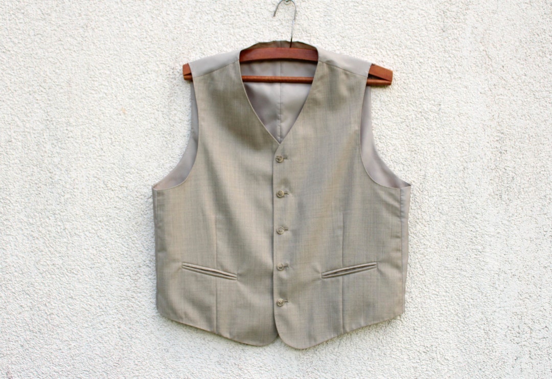 Vintage Beige Wool Vest Men's / Made in Germany Vest Men's / Plaid Wool ...
