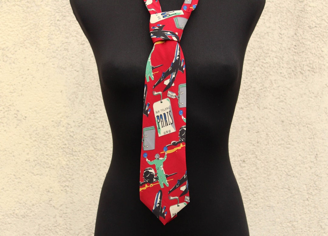 Vintage Airplane Print Tie / Röda Sigillet Tie / Airport Paris Print ...