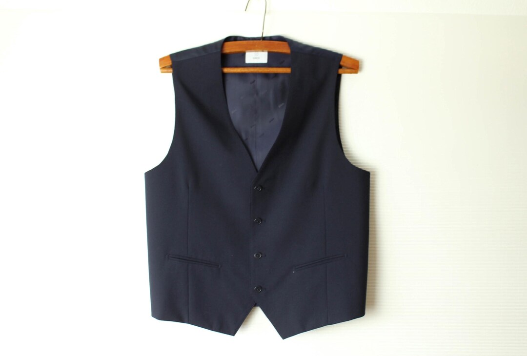 Vintage Blue Wool Blend Vest Men's / Navy Wool Blend Waistcoat Men's ...