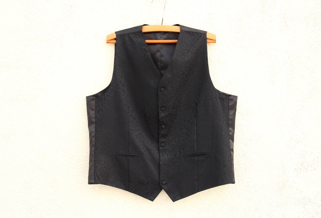 Vintage Black Patterned Wool Vest: Edwardian Baroque Formal Waistcoat ...