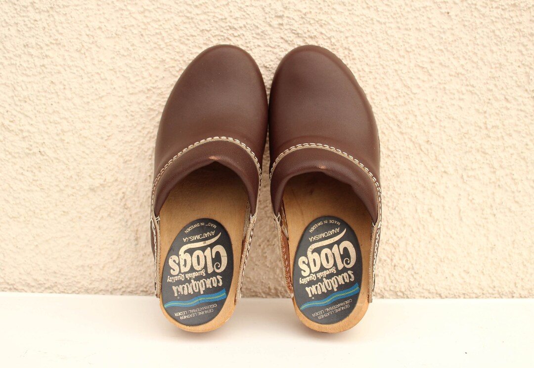 Brown Swedish Clogs / Brown Leather Clogs / Made in Sweden Clogs / Boho ...