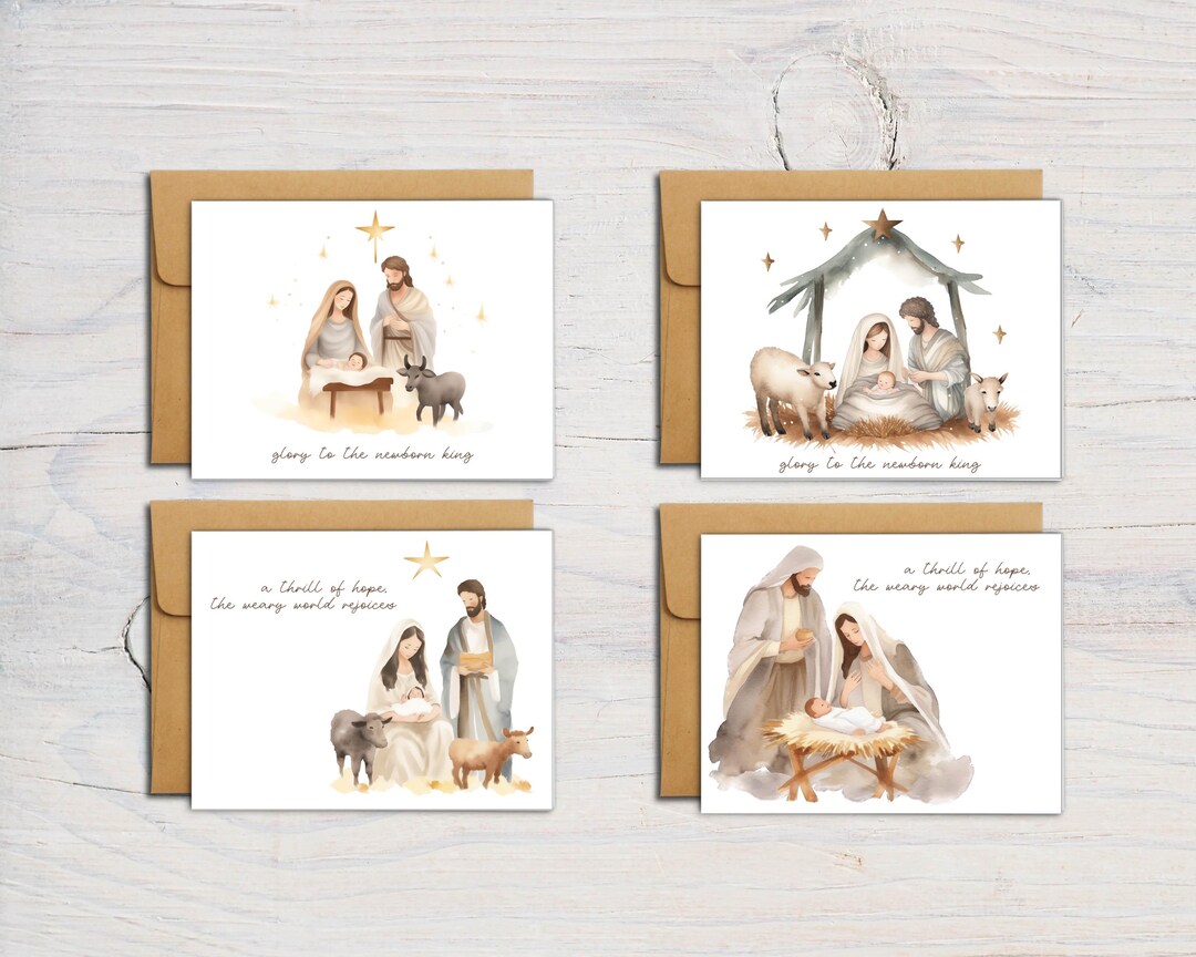 Nativity Flat Notecard Set of 12 With Kraft Envelopes - Etsy