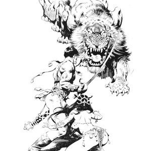 Banth Frank Frazetta B/w Vintage Early Dark Fantasy Warrior Fighting ...