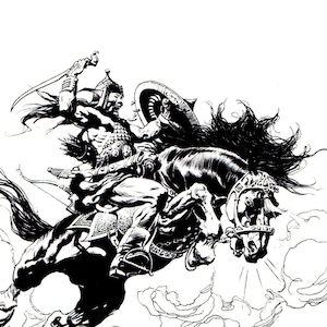 Kublai Khan Frank Frazetta B/w Vintage Fantasy Comic Art Print Battle ...