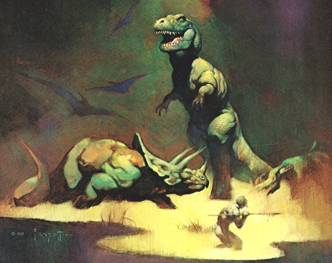 Tyrannosaurus Rex Frank Frazetta Vintage Dark Fantasy Comic Art Print ...