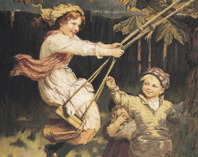 Victorian Children on Swing Playing After School Cute Kitsch Print ...