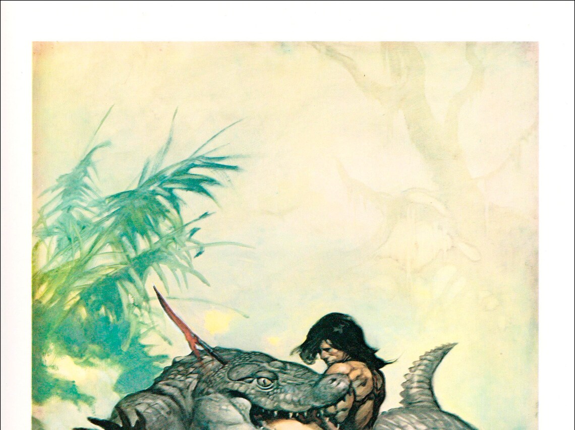 Monster Out of Time Frazetta Vintage Dark Fantasy Warrior Fighting ...