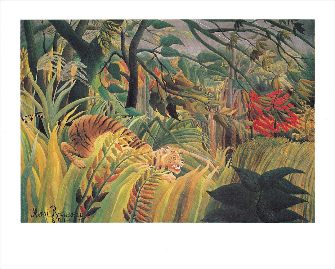 Henri Rousseau Tiger Jungle Storm Rain Thunder Tropical Trees Plants ...