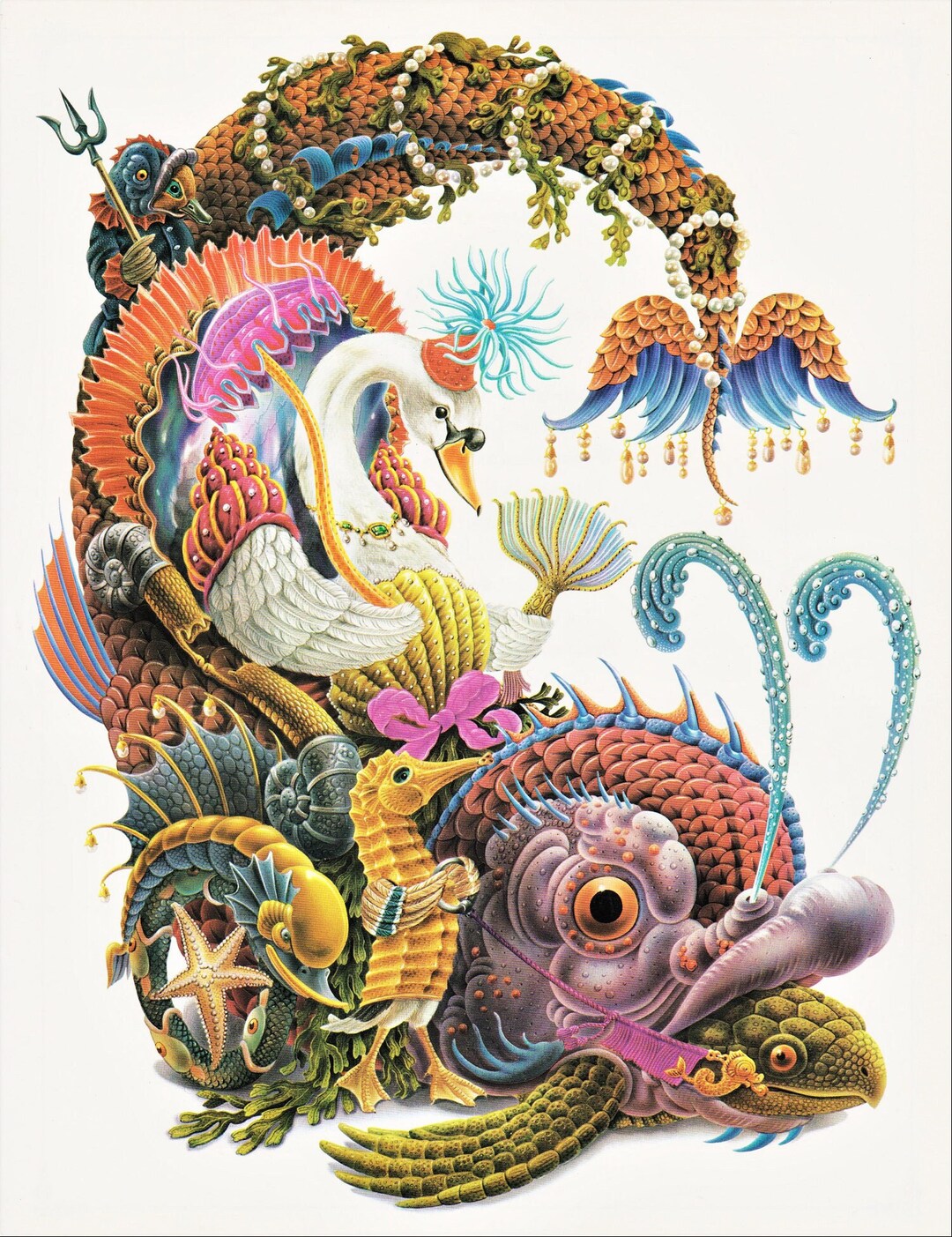 70's Sea Creatures Turtle Swan Illustration Alan Aldridge Psychedelic ...