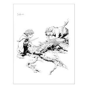 Middle Earth Frank Frazetta Hobbit Fighting Wolf B/w Vintage Early ...