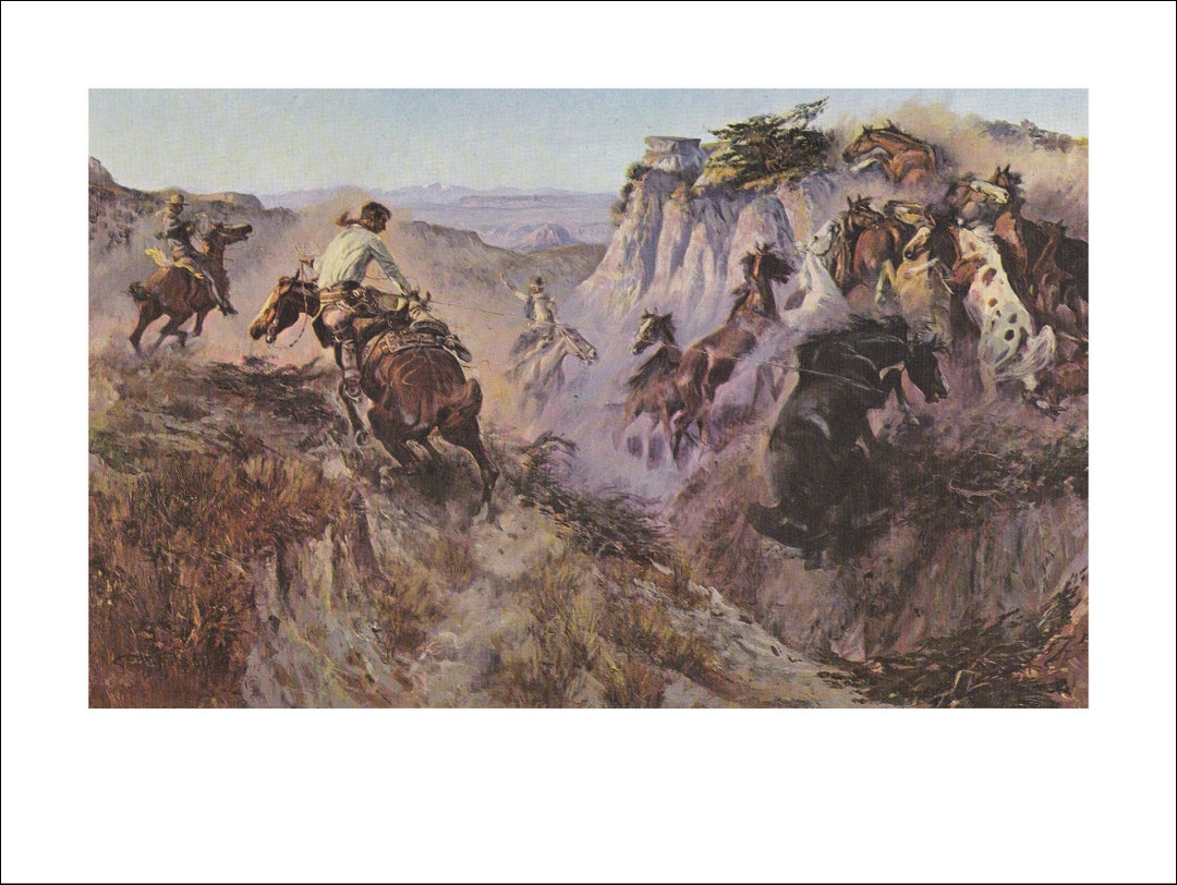 Cowboys Roping Catching Western Art by Charles M. Russell Wild Horse ...