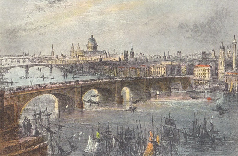 London River Thames bridges Victorian London vintage print | Etsy