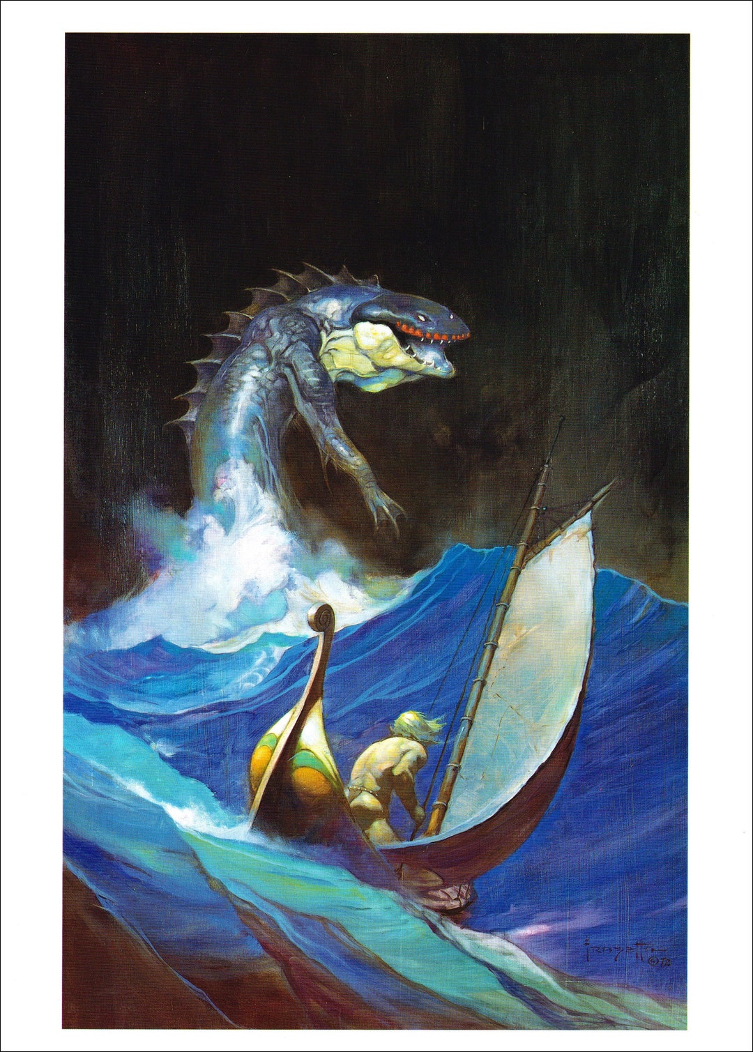 Carson of Venus Frank Frazetta Sailing Boat at Sea Monster Sci Fi ...