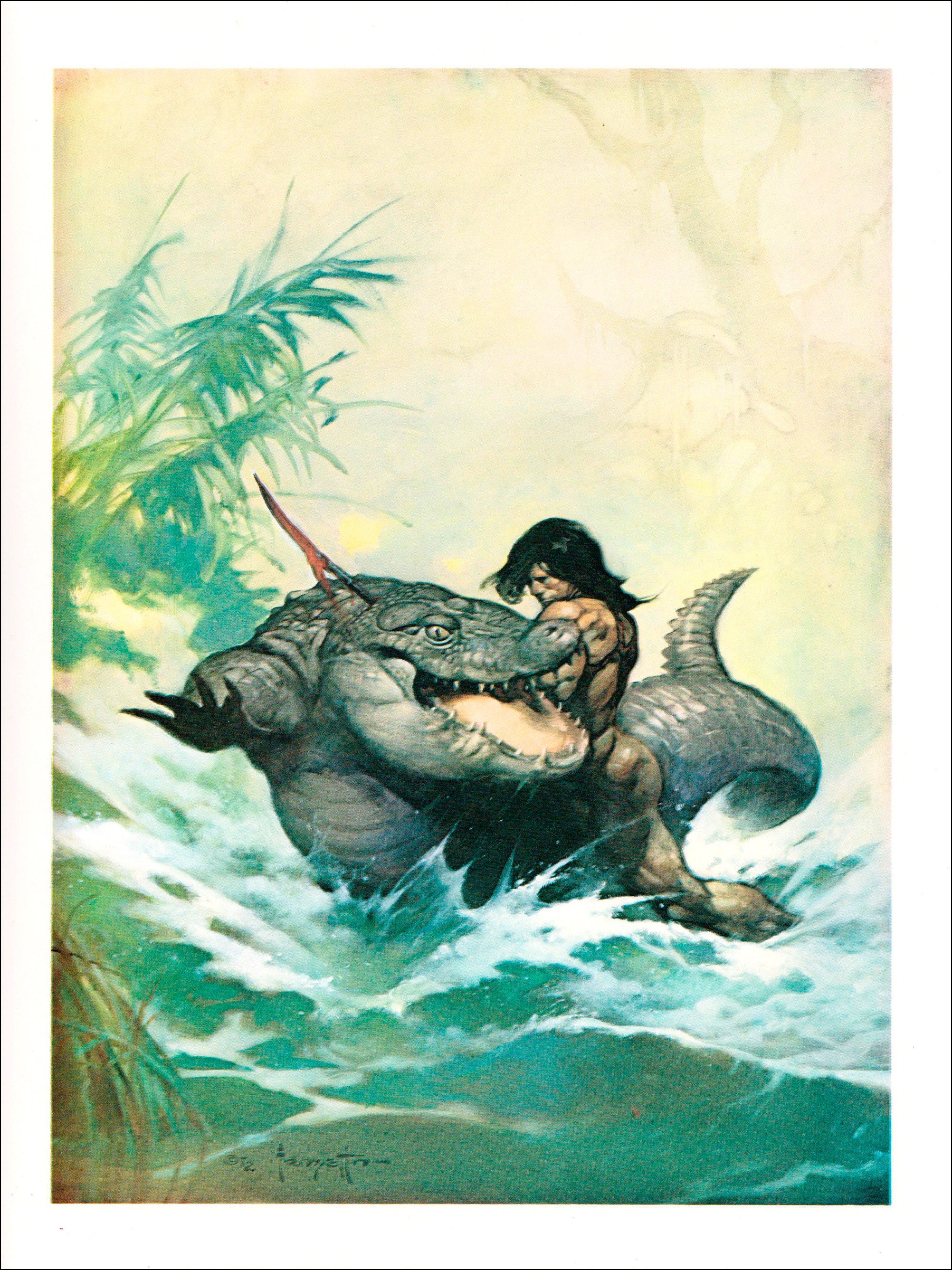 Monster Out Of Time Frazetta Vintage Dark Fantasy Warrior Fighting