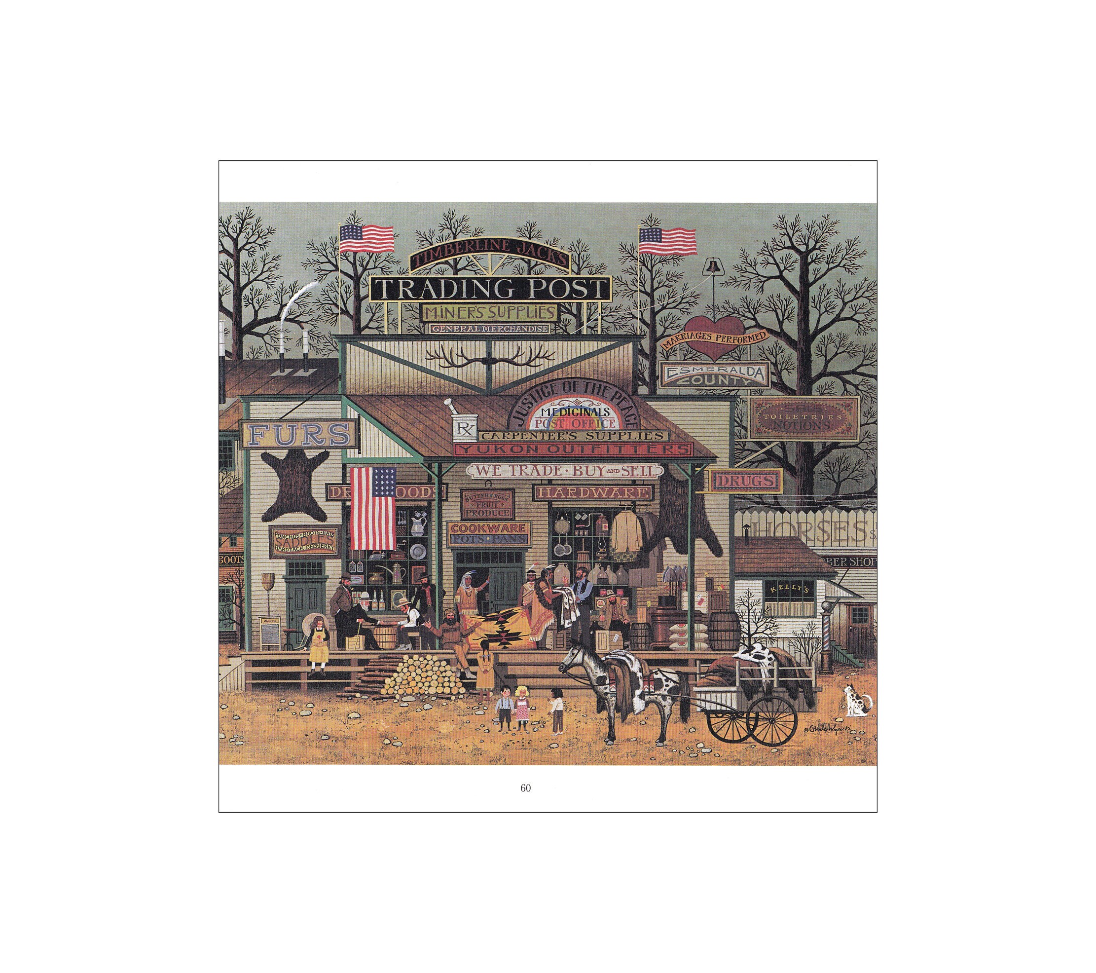 Charles Wysocki Trading Post Old Wild West Trapper Furs Skins Primitive ...
