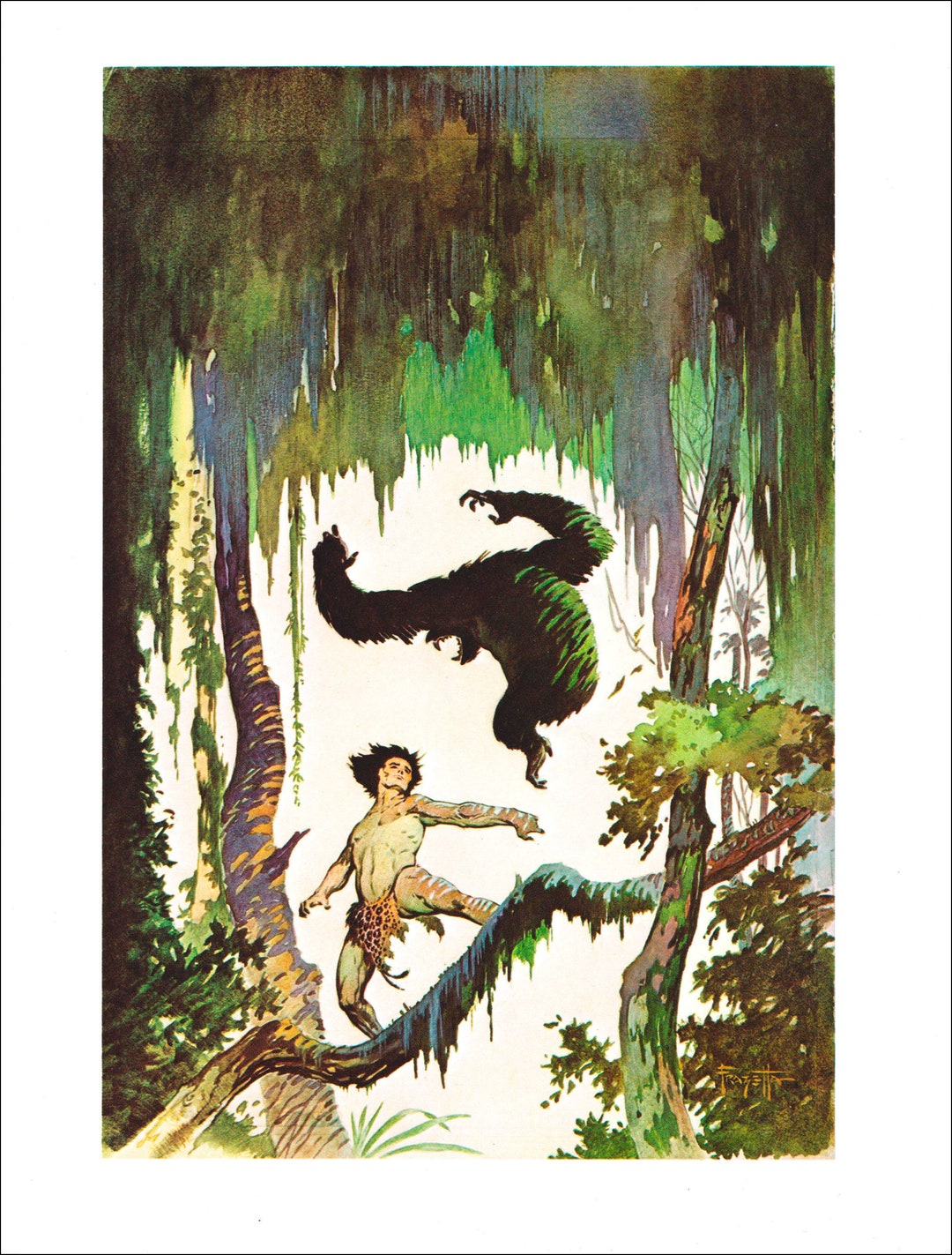 Jungle Tales of Tarzan Frank Frazetta Ape Vintage Dark Fantasy Print ...